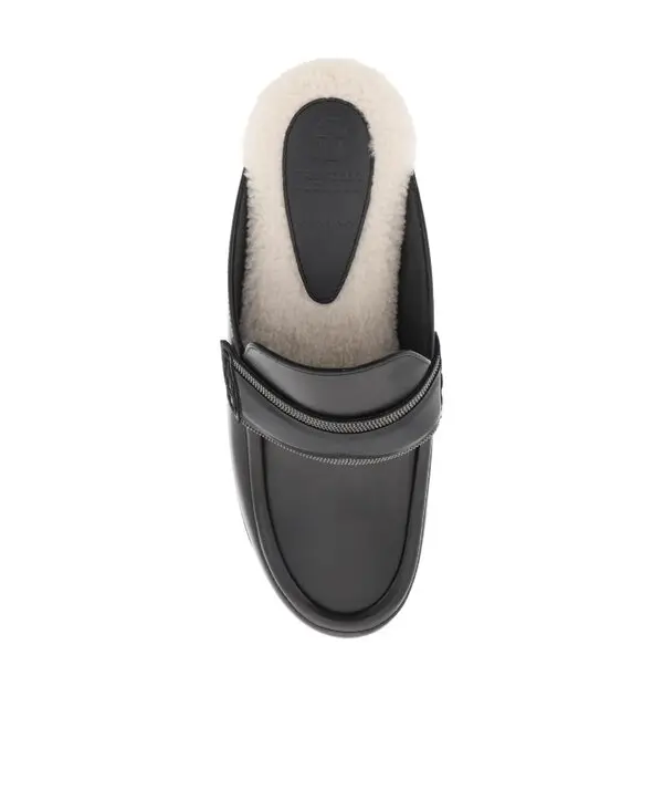 Brunello Cucinelli Leather Sabots With Padded Logo Insert