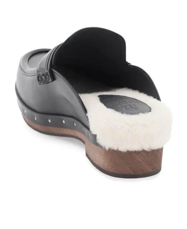 Brunello Cucinelli Leather Sabots With Padded Logo Insert