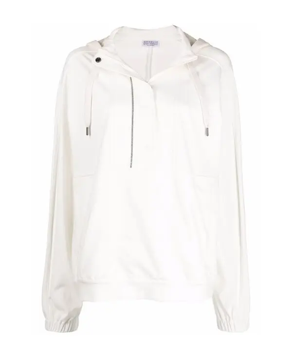Brunello Cucinelli Short-zip Pullover Hoodie - White