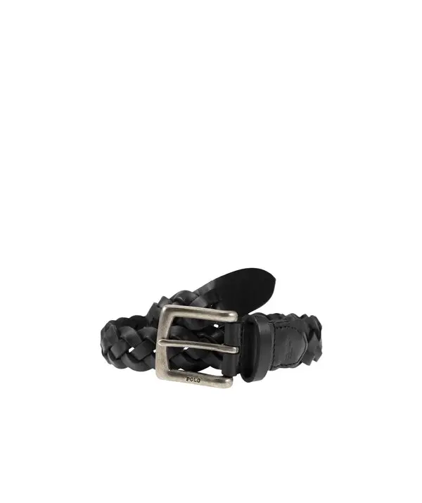 Polo Ralph Lauren Logo Engraved Braided Leather Belt - Black
