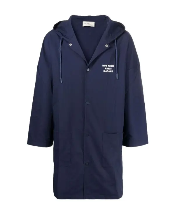 Drole De Monsieur Slogan-print Hooded Windbreaker - Blue