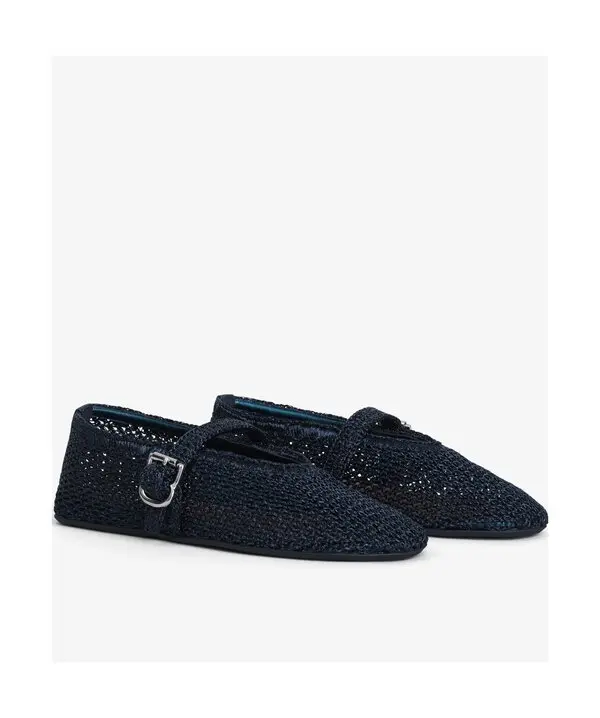 Alaïa Buckled Knitted Ballet Flats - Deep Blue