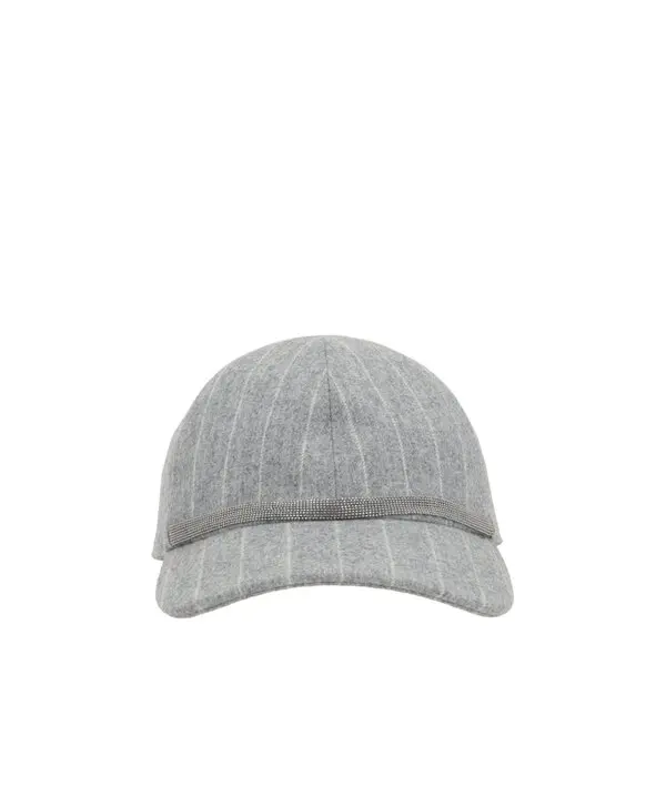 Brunello Cucinelli Pinstripe Printed Curved Peak Cap - Grey