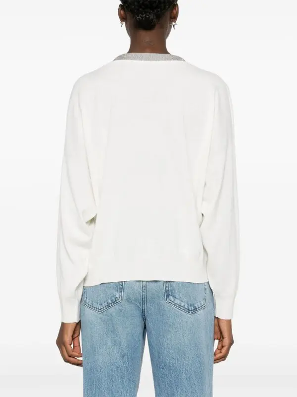 Brunello Cucinelli Long Sleeve V-neck Sweater With Monili Chain Detail