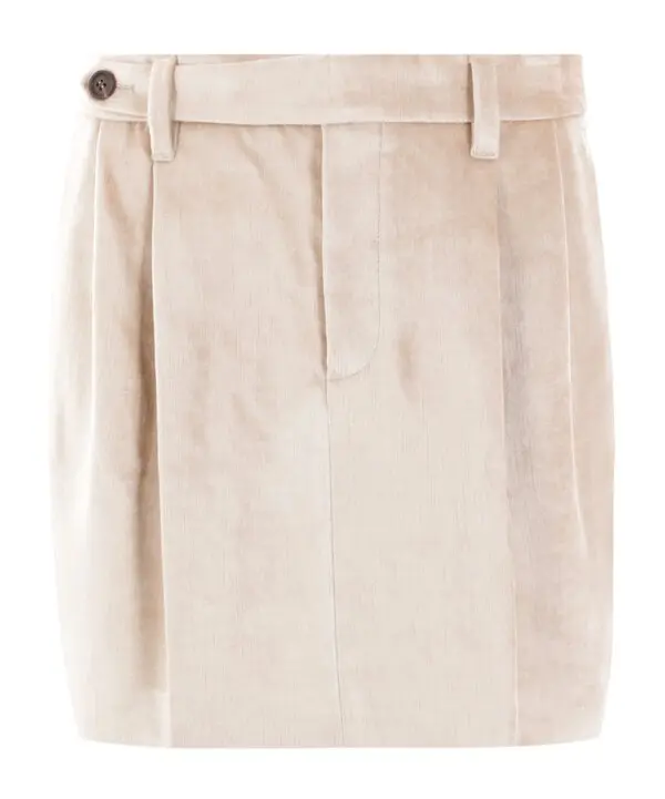 Brunello Cucinelli Pleated Velvet Mini Skirt - Light Brown