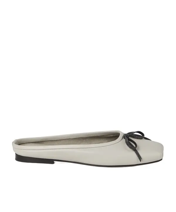 Brunello Cucinelli Monili Bow Leather Mules