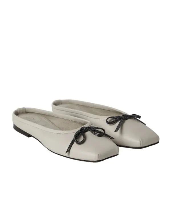 Brunello Cucinelli Monili Bow Leather Mules