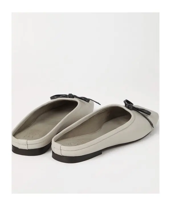 Brunello Cucinelli Monili Bow Leather Mules