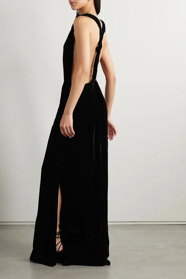 Proenza Schouler Backless Velvet Dress With Hanging Neckline And Twisted Straps