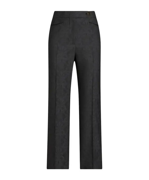 Etro Straight Leg Twill Trousers With Jacquard Pattern - Black