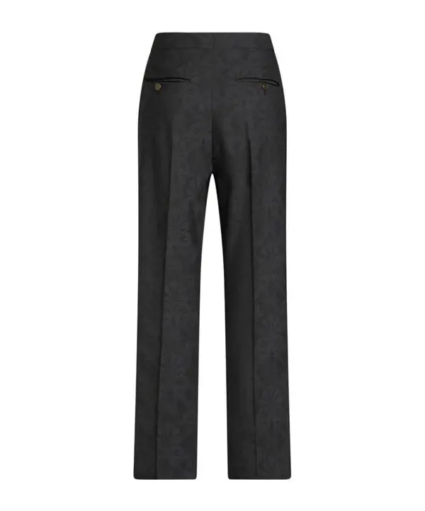 Etro Straight Leg Twill Trousers With Jacquard Pattern - Black