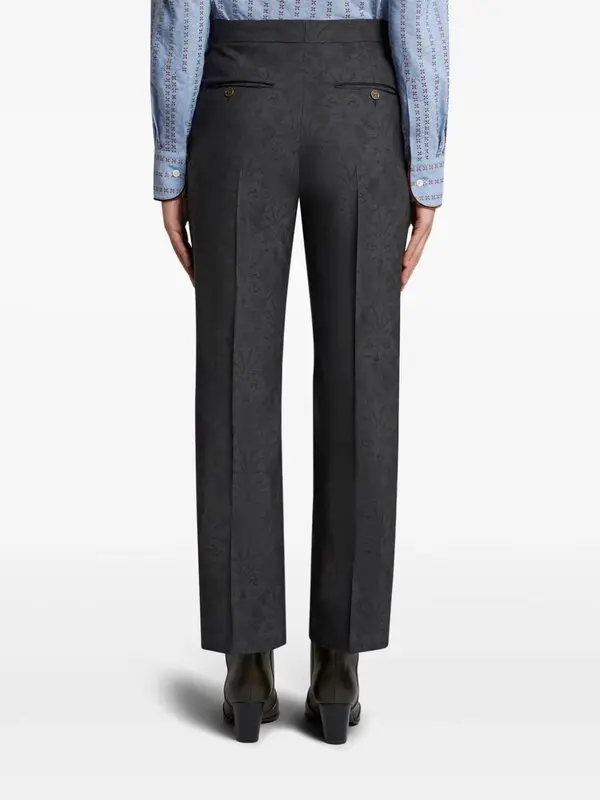 Etro Straight Leg Twill Trousers With Jacquard Pattern - Black