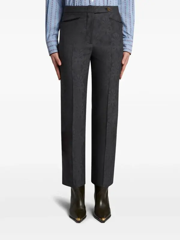 Etro Straight Leg Twill Trousers With Jacquard Pattern - Black