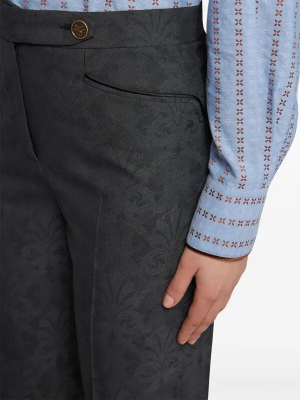 Etro Straight Leg Twill Trousers With Jacquard Pattern - Black