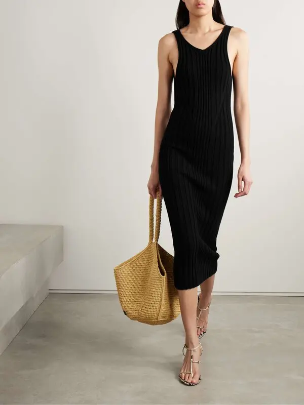 Khaite Ribbed V-neck Sling Dress