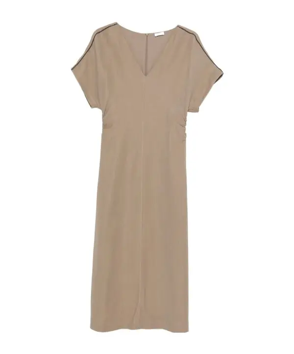 Brunello Cucinelli V-neck Short Sleeve Dress - Beige