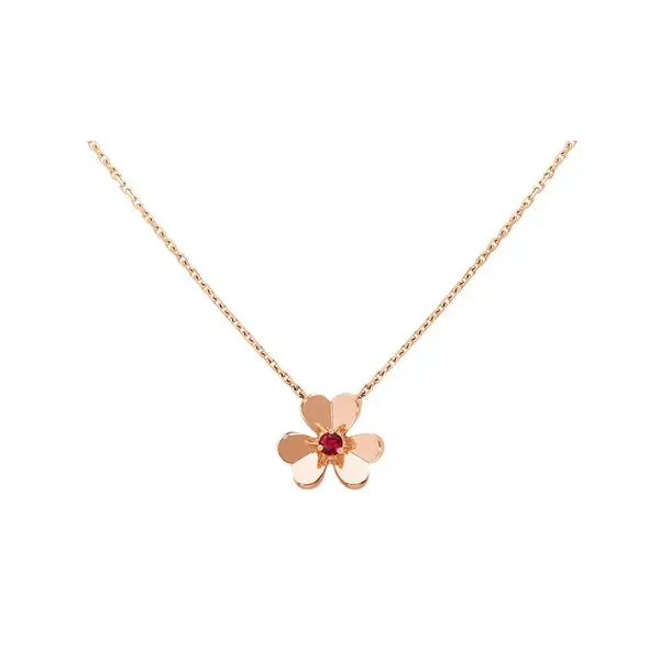 VAN CLEEF  ARPELS Van Cleef & Arpels Frivole Mini Pendant Necklace In Rose Gold With Ruby