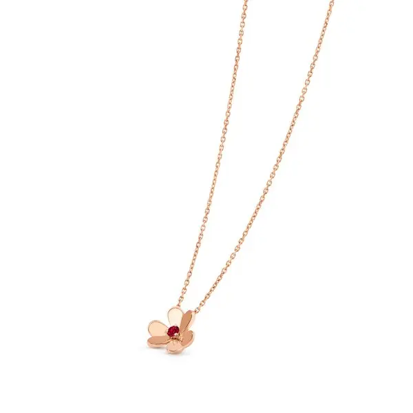 VAN CLEEF  ARPELS Van Cleef & Arpels Frivole Mini Pendant Necklace In Rose Gold With Ruby