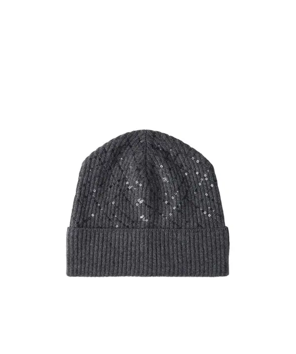 Brunello Cucinelli Sequin Embellished Cashmere Beanie - Black