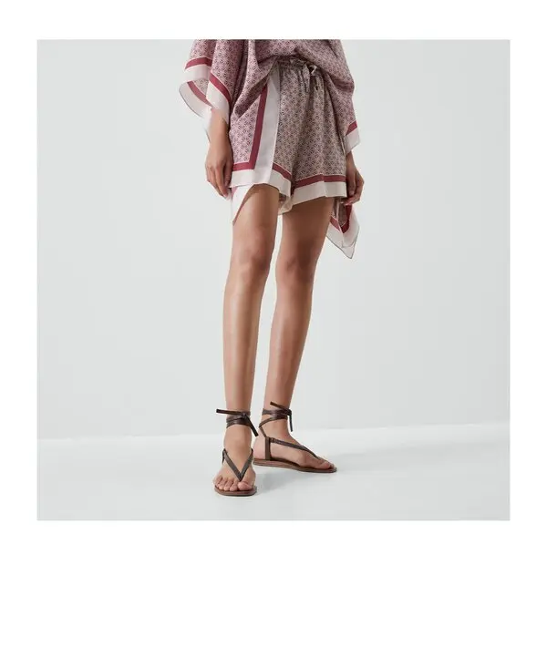 Brunello Cucinelli Ankle-tie Embellished Leather Flat Sandals