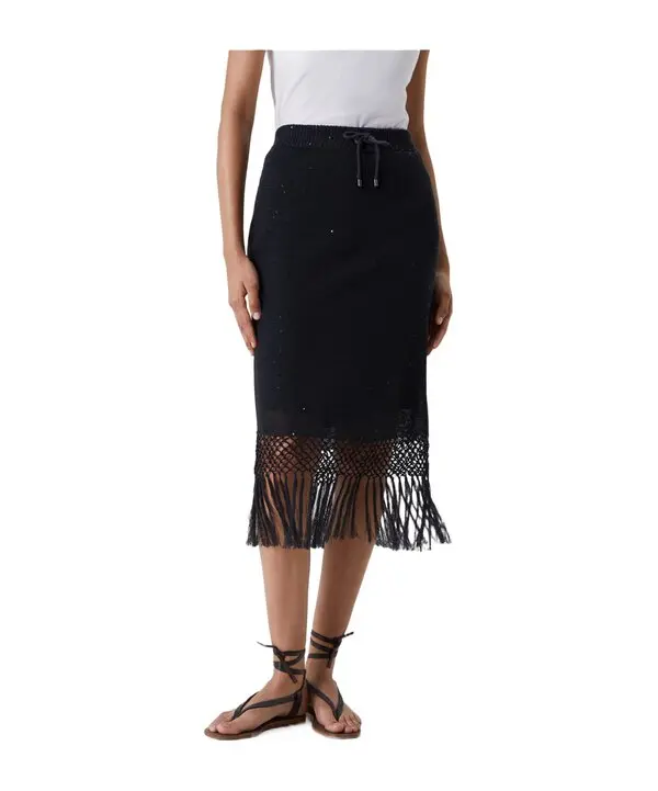 Brunello Cucinelli Fringed Edge Midi Skirt