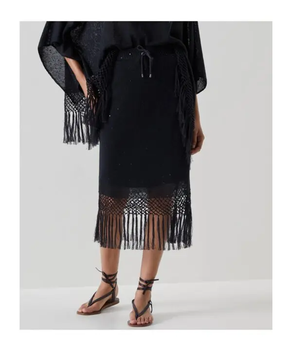 Brunello Cucinelli Fringed Edge Midi Skirt