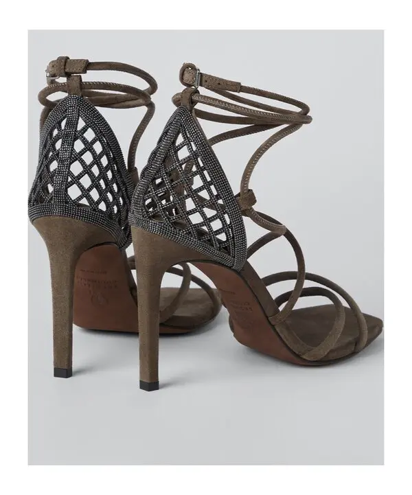 Brunello Cucinelli 110mm Monili-embellished Suede Sandals