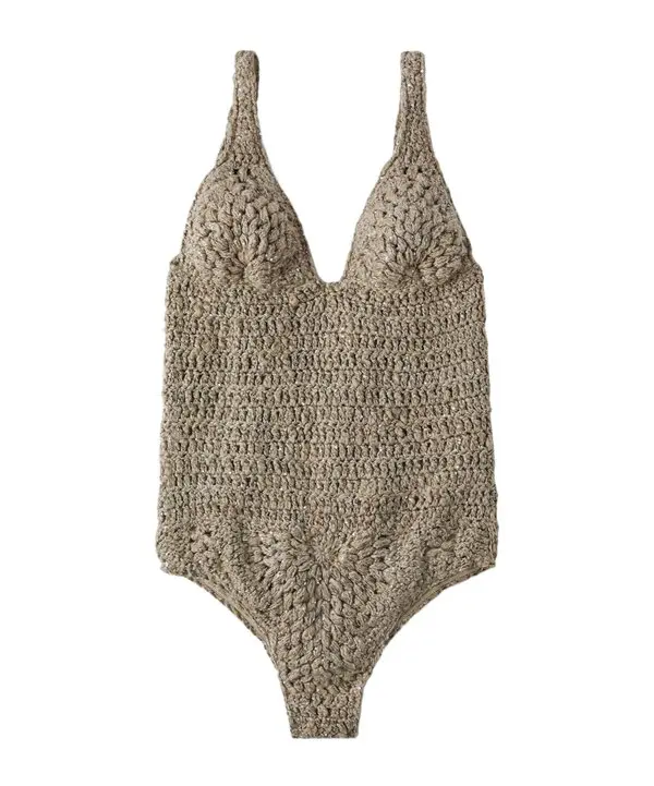 Brunello Cucinelli Crochet Knit U-neck Bodysuit