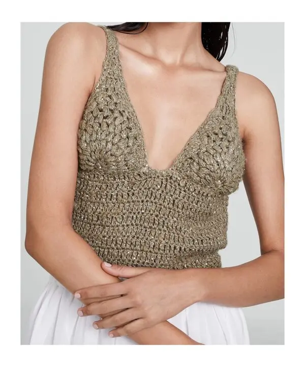 Brunello Cucinelli Crochet Knit U-neck Bodysuit