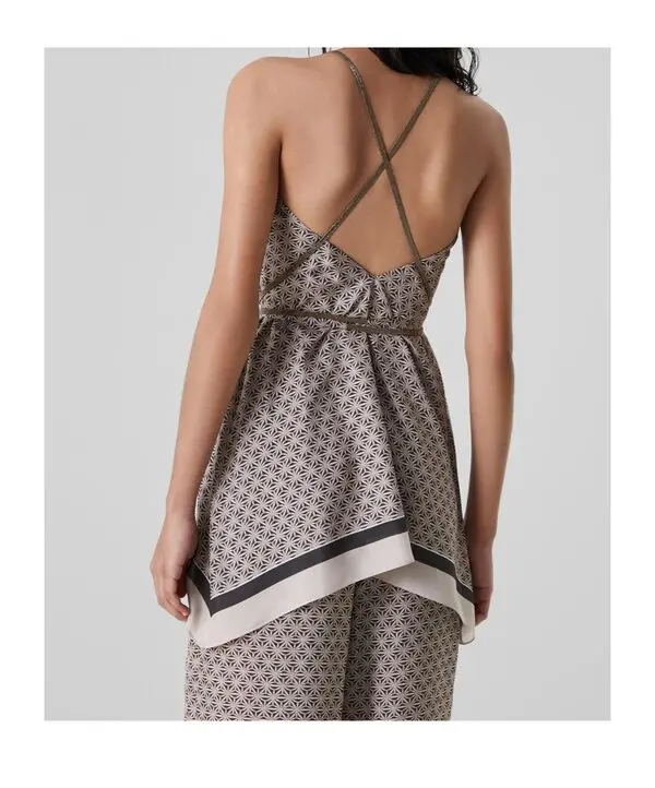 Brunello Cucinelli Geometric Print V-neck Silk Top