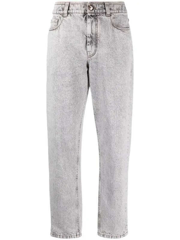 Brunello Cucinelli Button Detailed Tapered Jeans - Light Gray