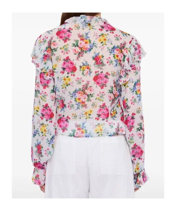 MSGM Floral Print Long Sleeve Tie Neck Shirt