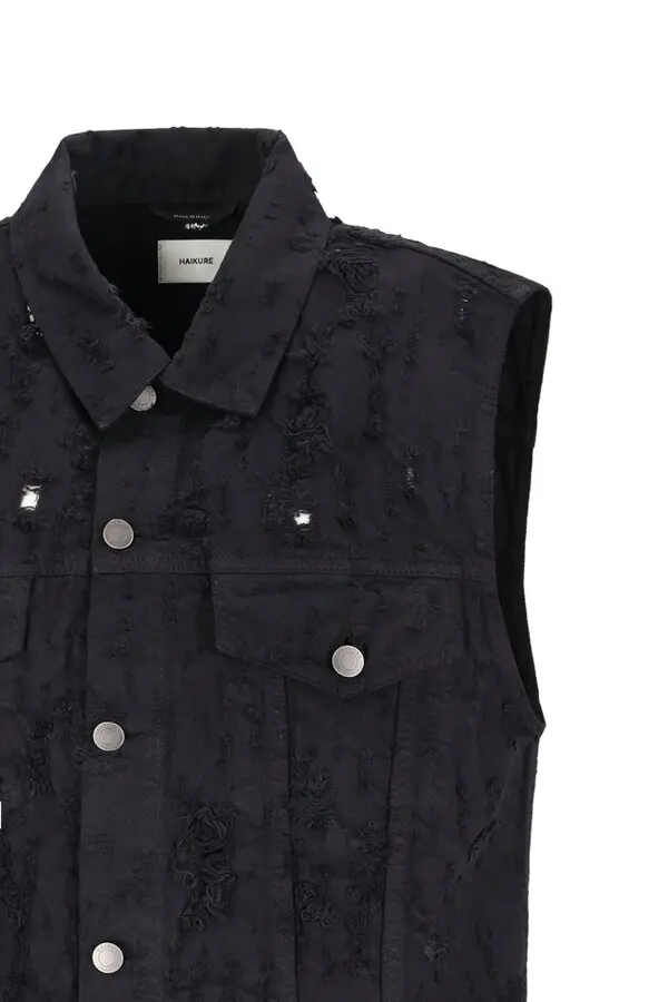 HAIKURE Sleeveless Collared Distressed Gilet