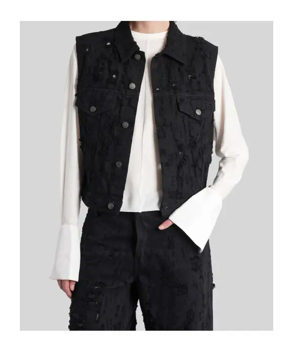 HAIKURE Sleeveless Collared Distressed Gilet