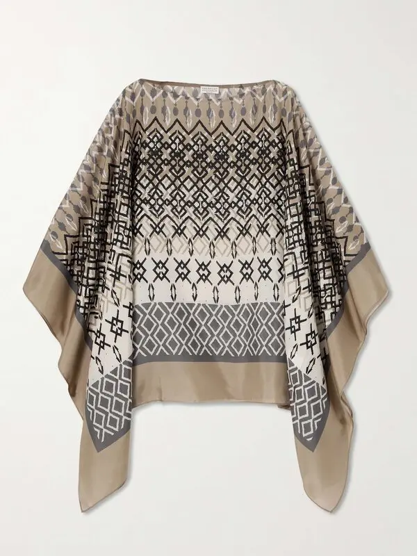 Brunello Cucinelli Geometric Print Silk Blouse