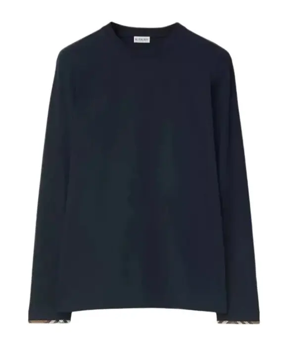 Burberry Long-sleeve Check Trim Cotton Top