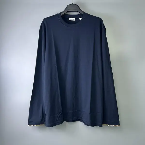 Burberry Long-sleeve Check Trim Cotton Top
