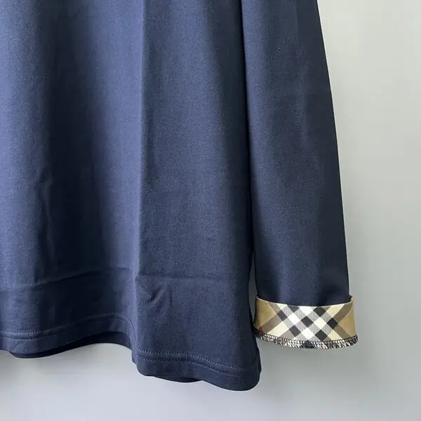 Burberry Long-sleeve Check Trim Cotton Top