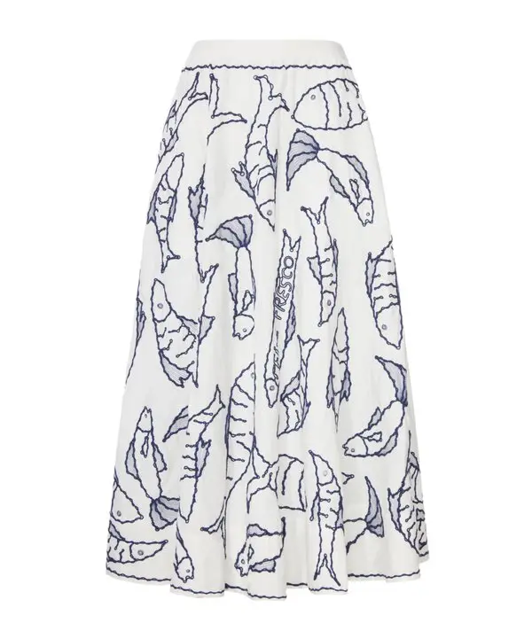 Farm Rio Embroidered Midi Skirt - White