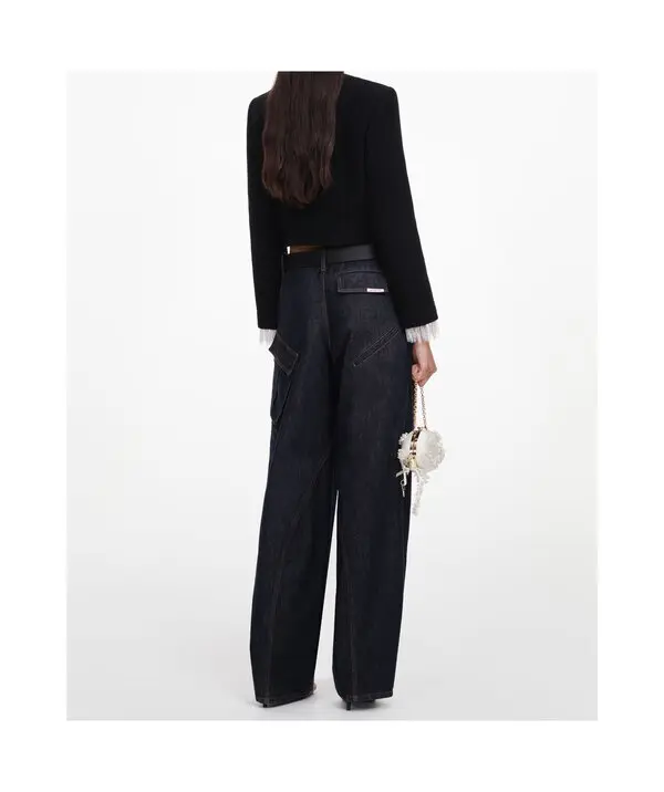 SELF-PORTRAIT Button-detailed Cropped Jacket With Lace Cuffs