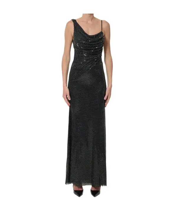 SELF-PORTRAIT Rhinestone Draped Maxi Dress