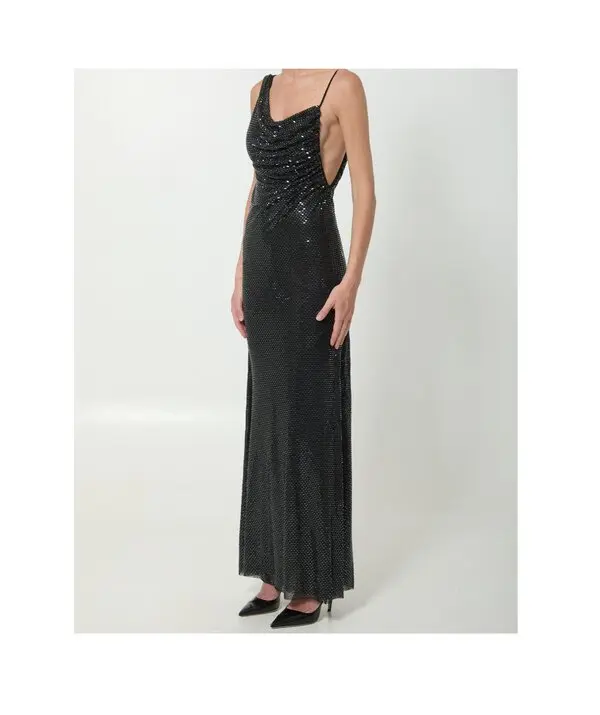 SELF-PORTRAIT Rhinestone Draped Maxi Dress