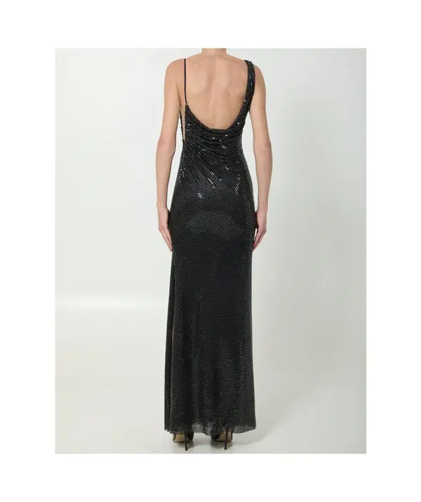 SELF-PORTRAIT Rhinestone Draped Maxi Dress