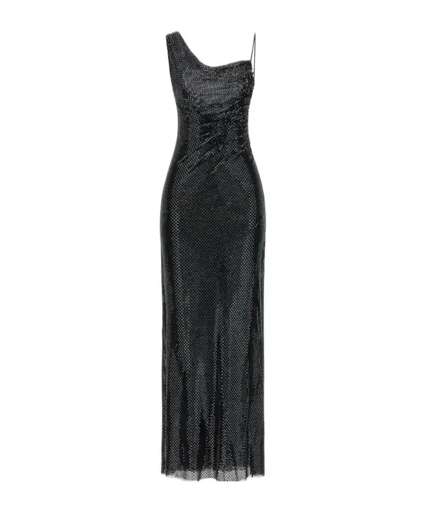 SELF-PORTRAIT Embellished Asymmetrical Maxi Dress - Black