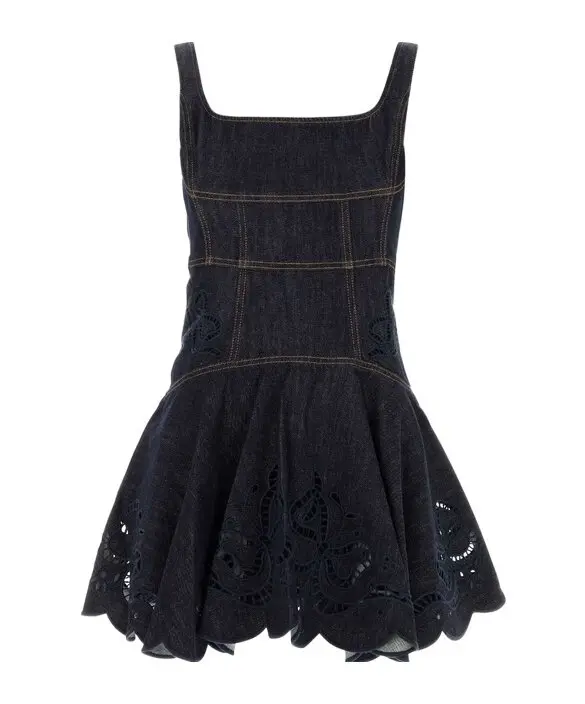 SELF-PORTRAIT Broderie Denim Mini Dress - Indigo