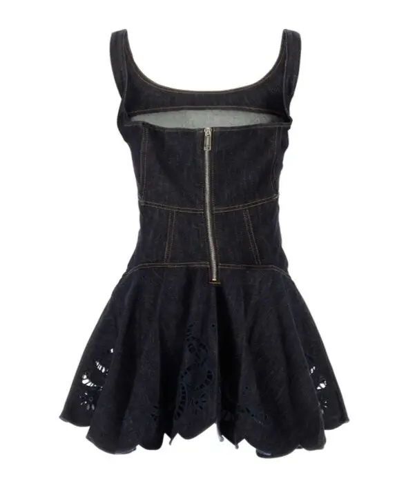 SELF-PORTRAIT Broderie Denim Mini Dress - Indigo