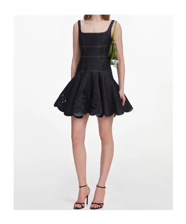 SELF-PORTRAIT Broderie Denim Mini Dress - Indigo