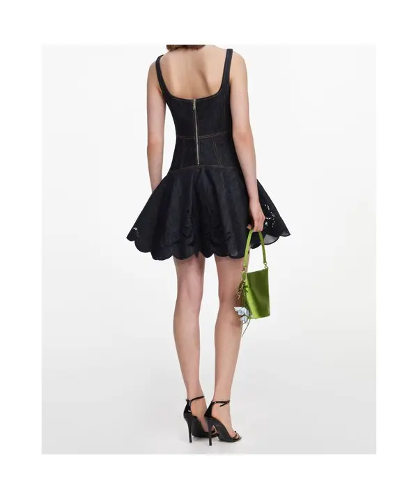 SELF-PORTRAIT Broderie Denim Mini Dress - Indigo