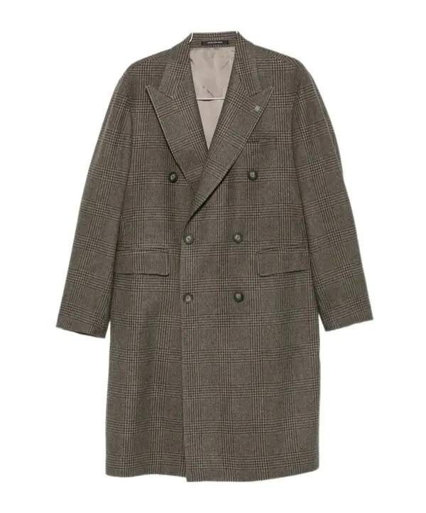 Tagliatore Double-breasted Long-sleeved Checked Coat - Green