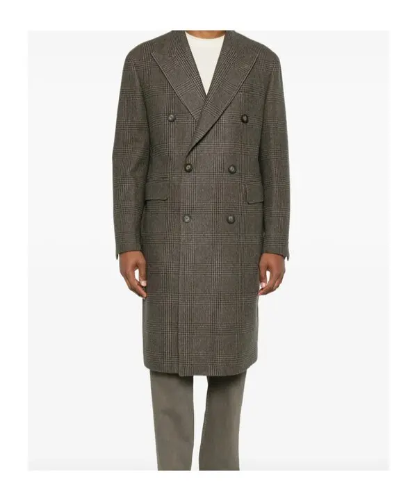 Tagliatore Double-breasted Long-sleeved Checked Coat - Green